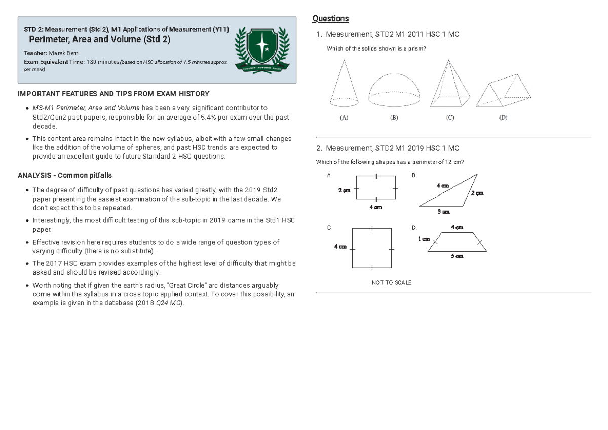 Perimeter, Area and Volume (Std 2) - STD 2: Measurement (Std 2), M1 ...
