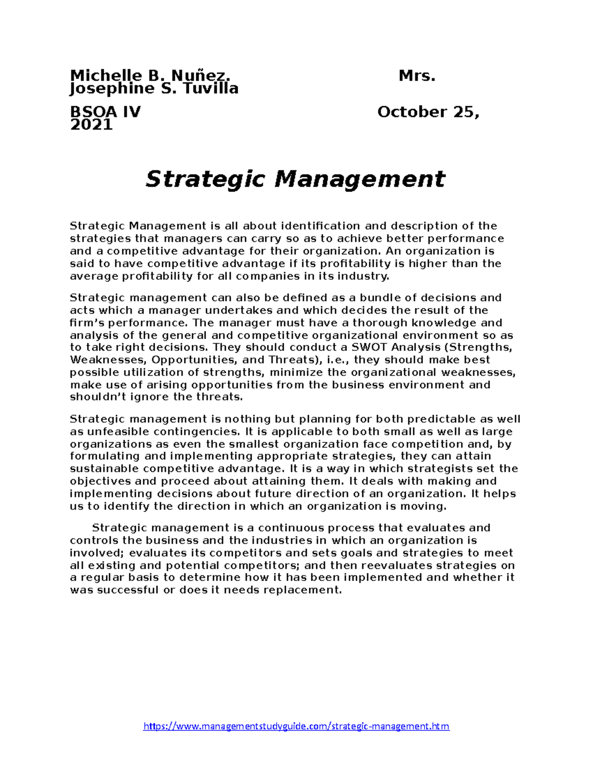 Strategic management examples - Information Technology - Studocu