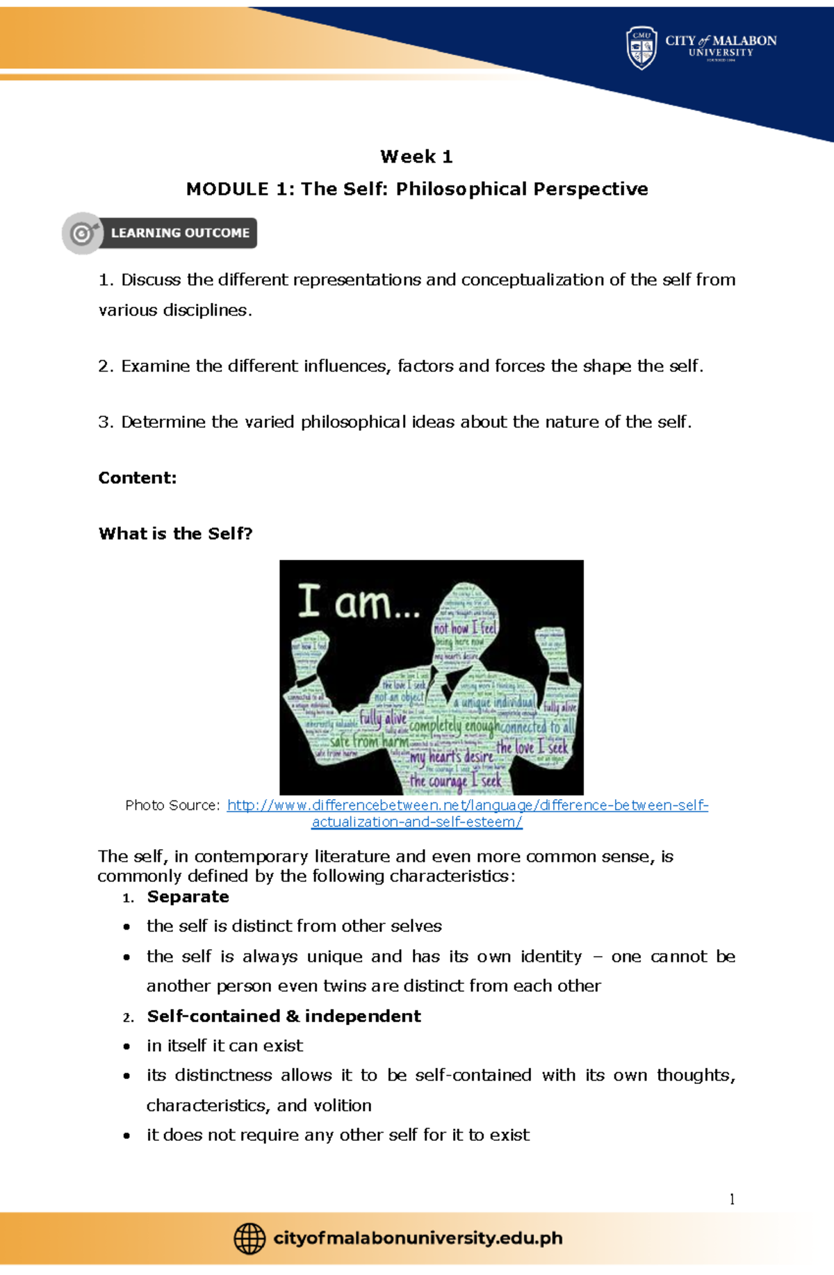 Uts-1 - UNDERSTANDING THE SELF - Week 1 MODULE 1 : The Self: Philosophical Perspective 1 ...