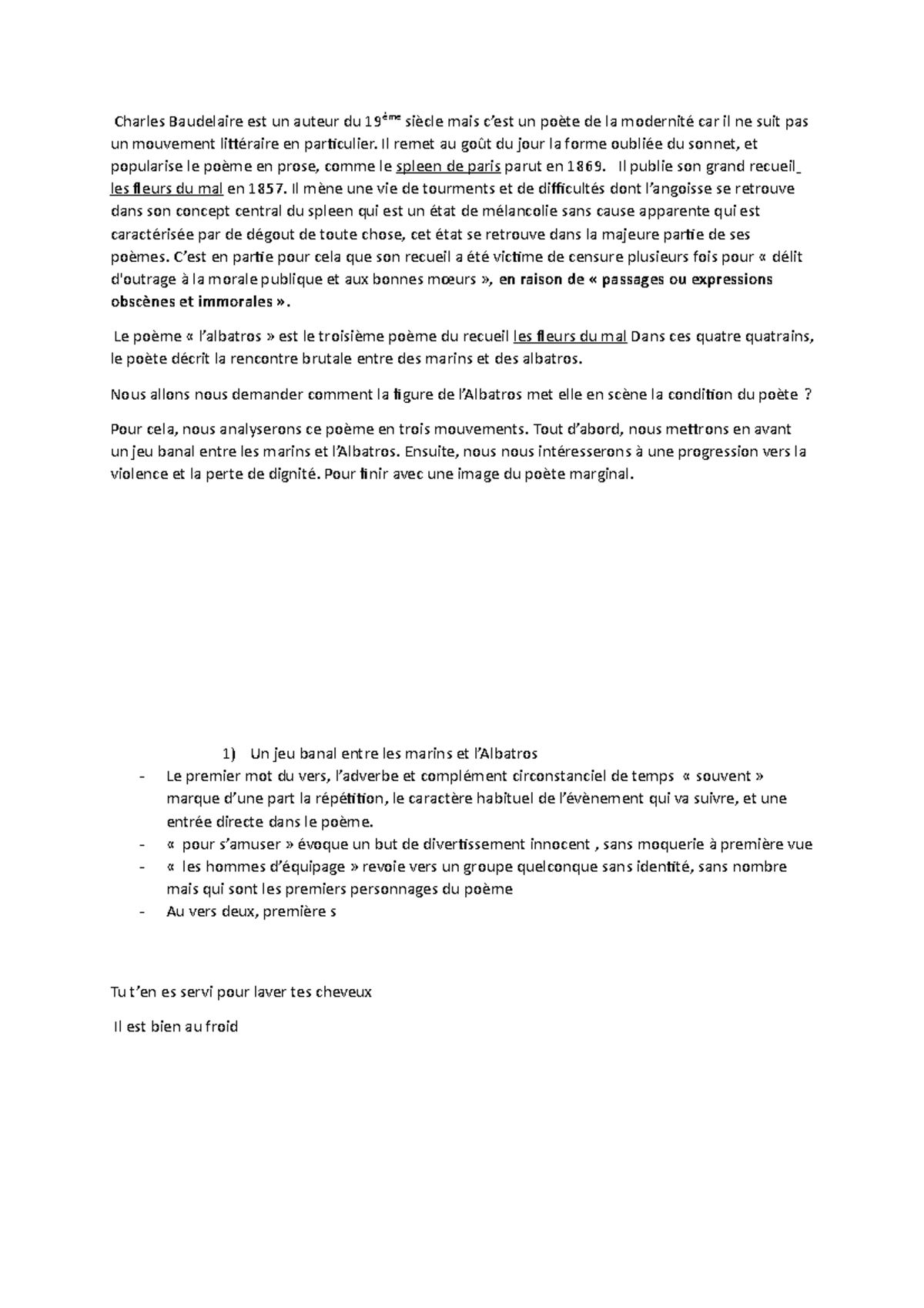 L'albatros - introduction analyse linéaire - Charles Baudelaire est un ...