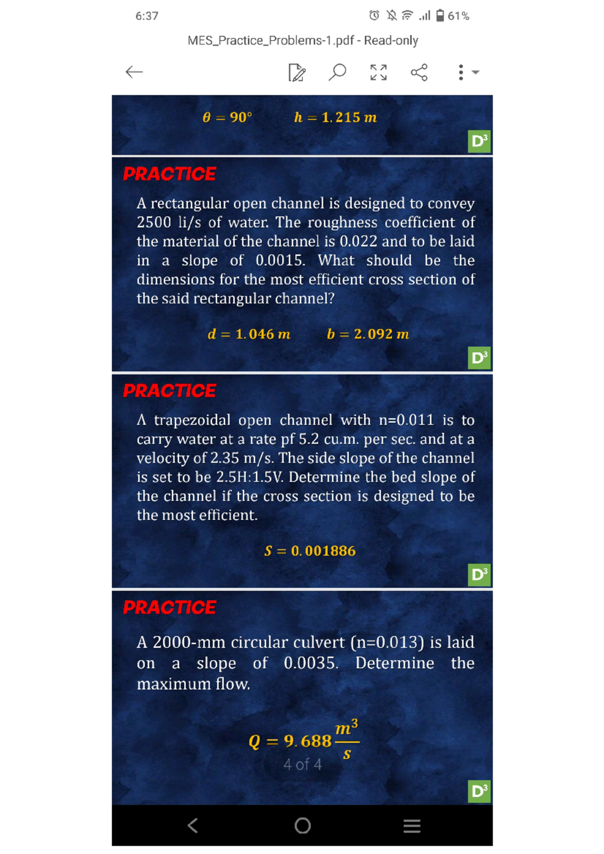 Hydraulics Practice Problems - Bachelor of science in civil engineering - Studocu