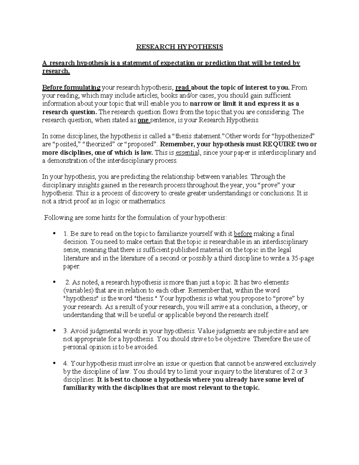 Sample Research Hypothesis RESEARCH HYPOTHESIS A Research Hypothesis