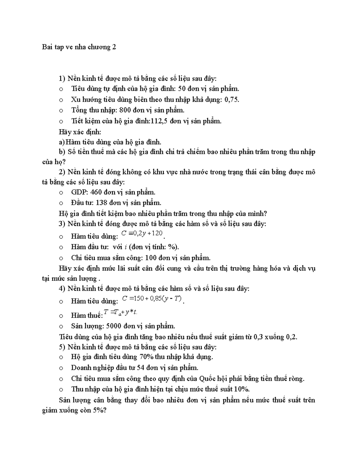 BTVN chuong 2' - Btvn - Bai tap ve nha chương 2 1) Nền kinh tế được mô ...