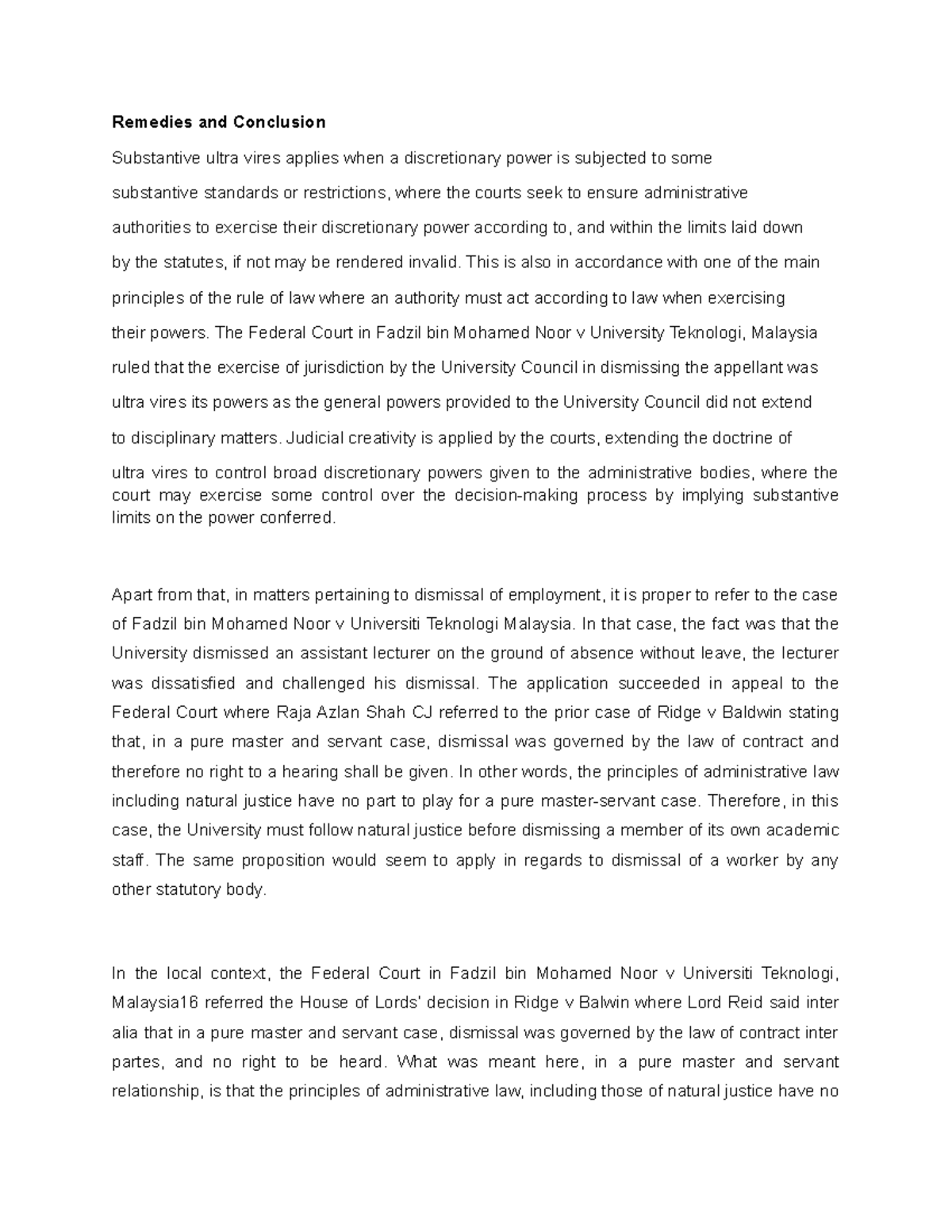 Remedies and Conclusion - Remedies and Conclusion Substantive ultra ...