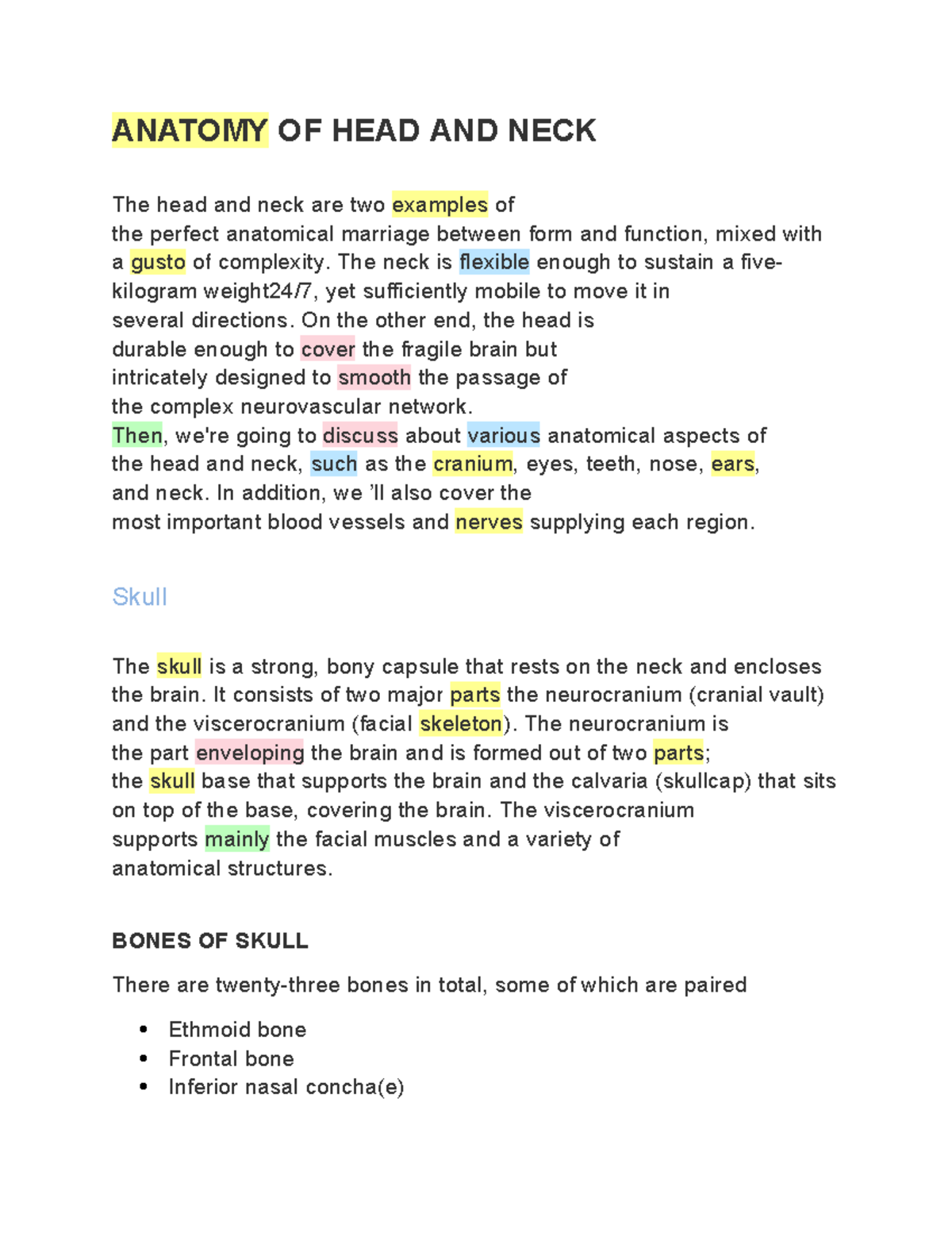 lecture notes on anatomy of head and neck for bds students - ANATOMY OF ...