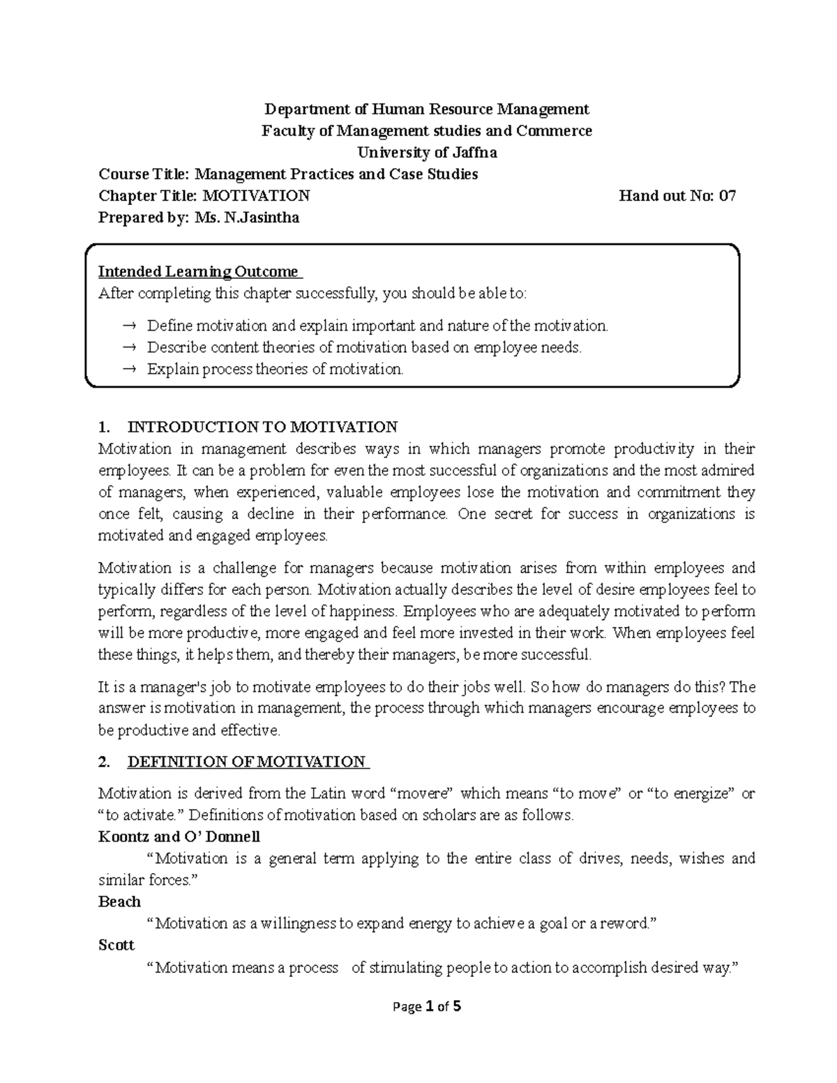 Handout-07 Motivation - Department of Human Resource Management Faculty ...