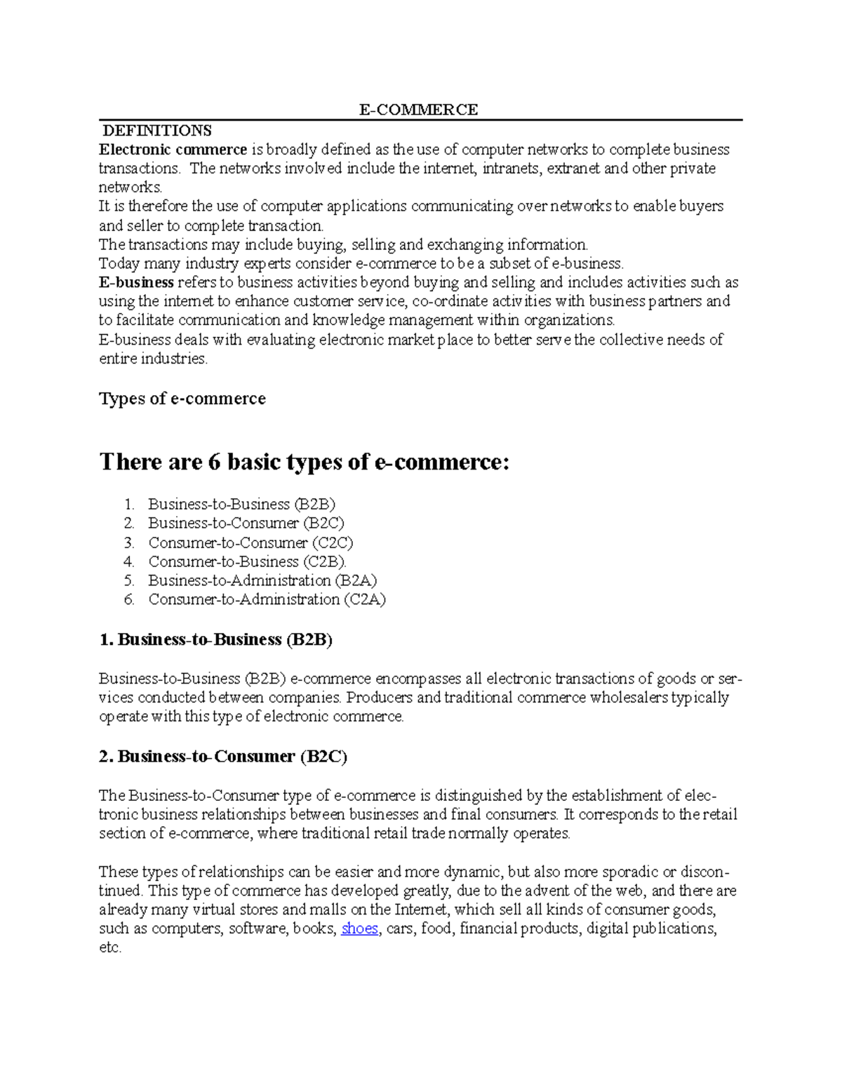 Ecommerce - Lecture notes 10 - E-COMMERCE DEFINITIONS Electronic ...