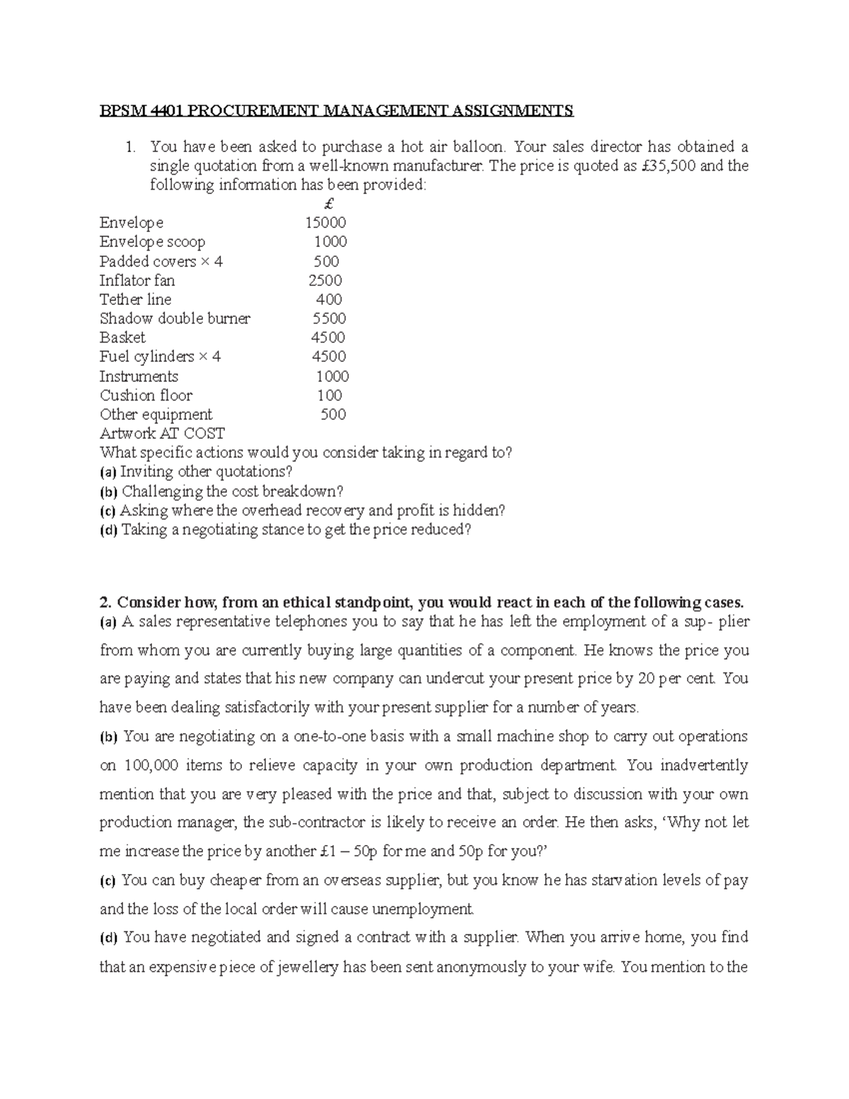 BPSM 414 Procurement Management Assignments - BPSM 4401 PROCUREMENT MANAGEMENT ASSIGNMENTS You ...