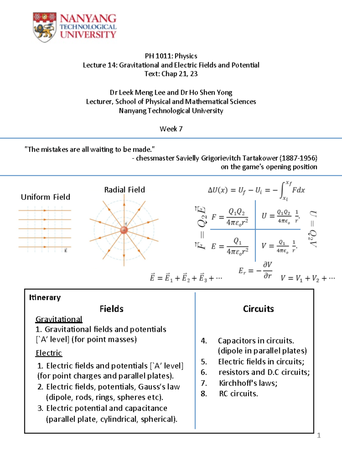 PH1011 L14 - Lecture notes 14 - I"nerary PH 1011: Physics Lecture 14 ...