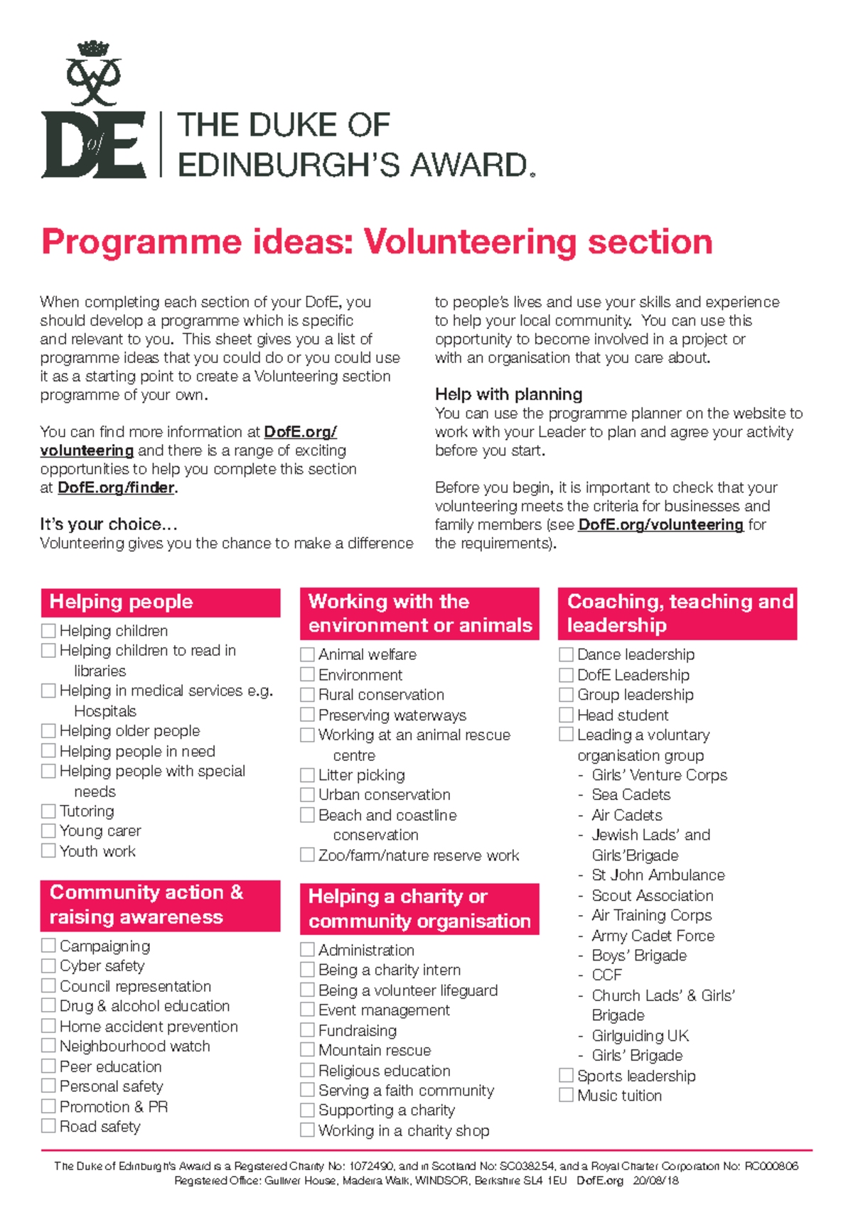 Volunteering Ideas - asa - The Duke of Edinburgh’s Award is a ...