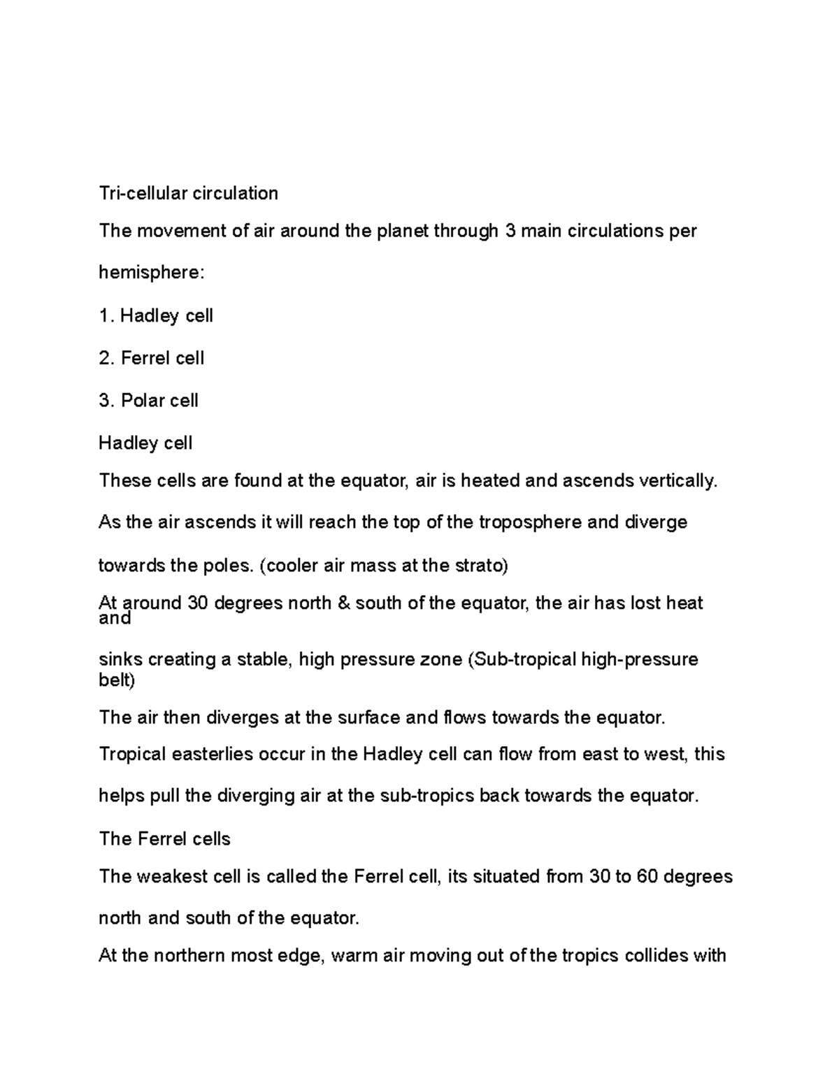 Tri cellular circulation - Tri-cellular circulation The movement of air ...