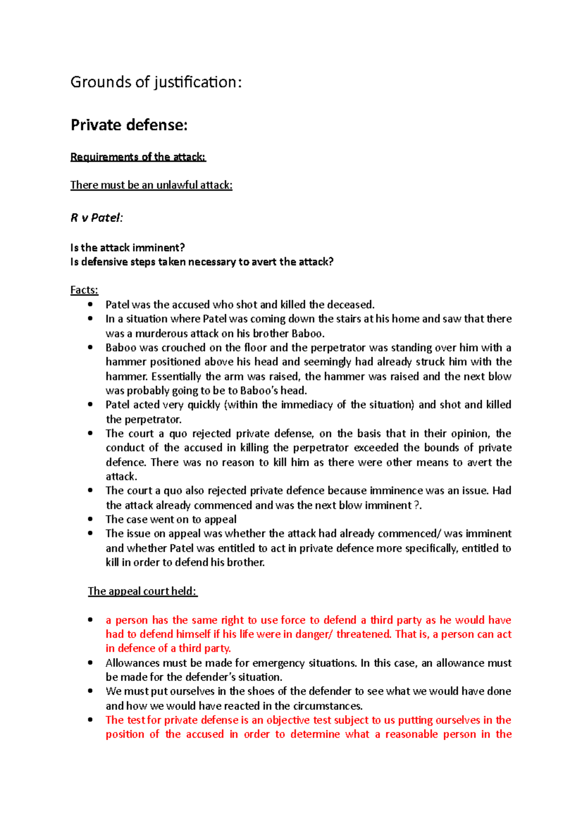 Private defence cases - Grounds of justification: Private defense ...