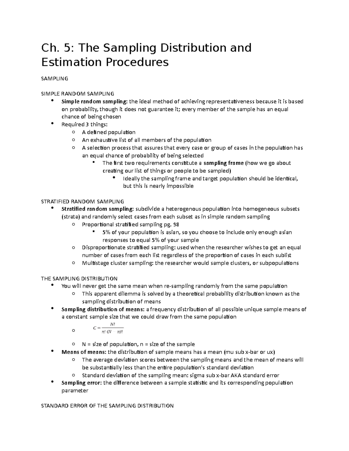 Chapter 5 The Sampling Distribution and Estimation Procedures CJ 426 ...