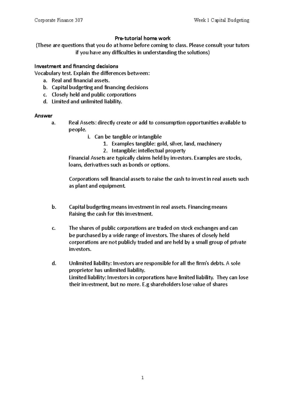 Module 1 Tutorials new - Assignment - Pre-tutorial home work (These are ...