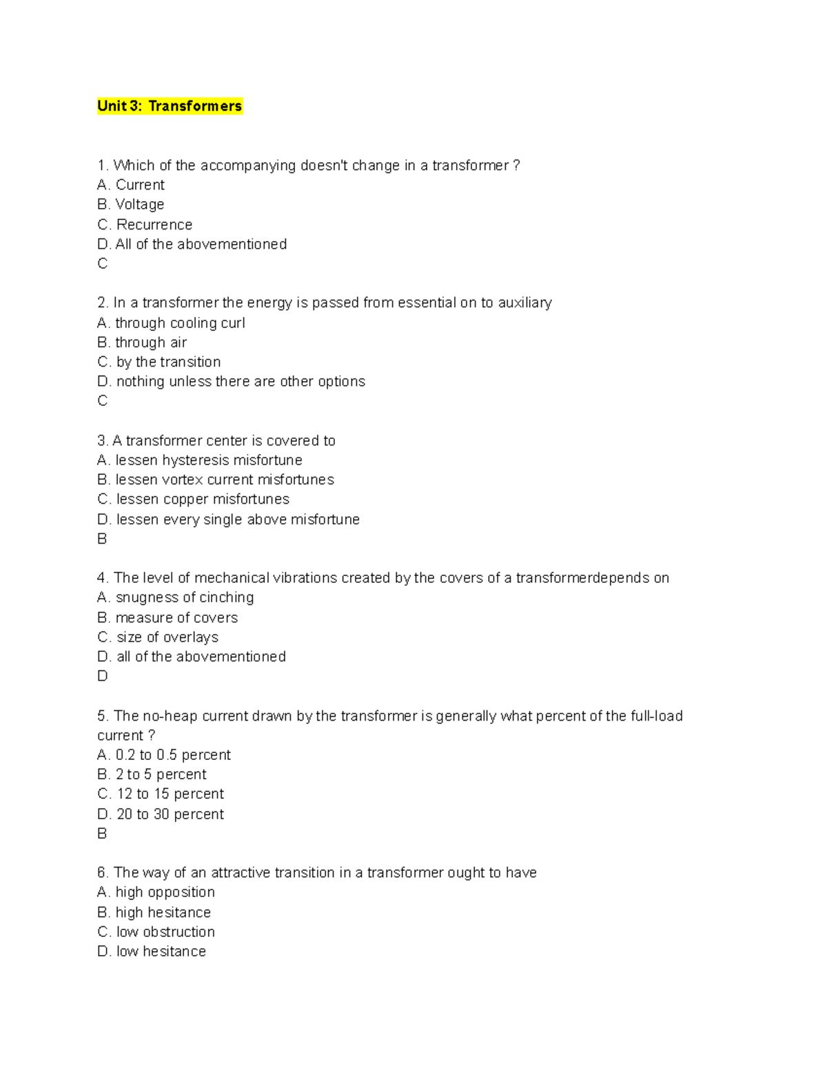 Unit 3 Transformers - These are my practice quizzes for Electrical ...
