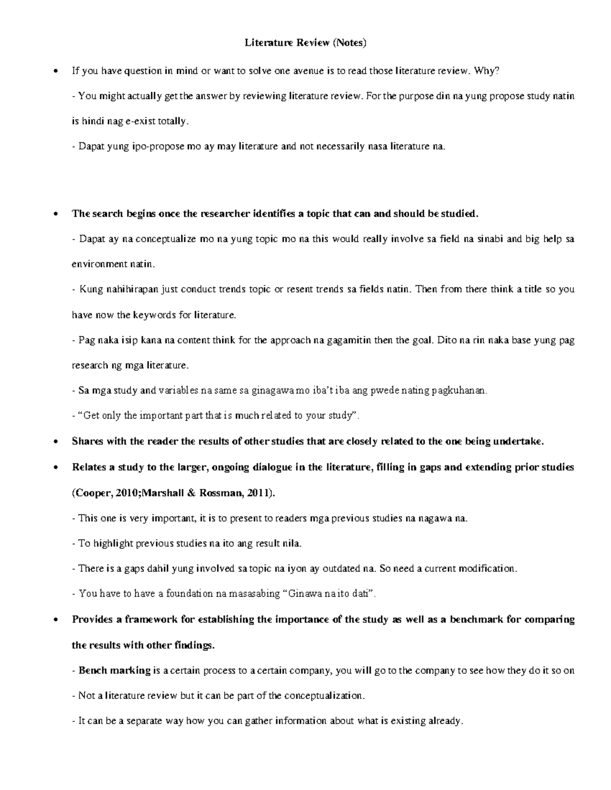 Literature-Review-notes - Literature Review (Notes) If you have ...