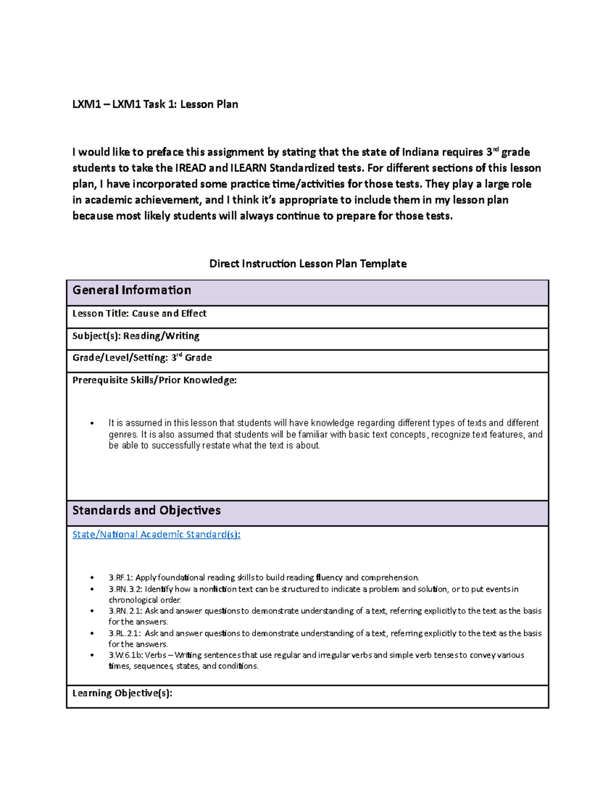 LXM1 Lesson Plan (2) Resubmission - LXM1 – LXM1 Task 1: Lesson Plan I would like to preface this ...