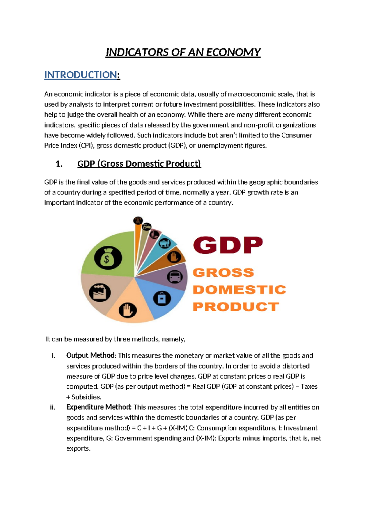 Indicators OF AN Economy - INDICATORS OF AN ECONOMY INTRODUCTION: An ...