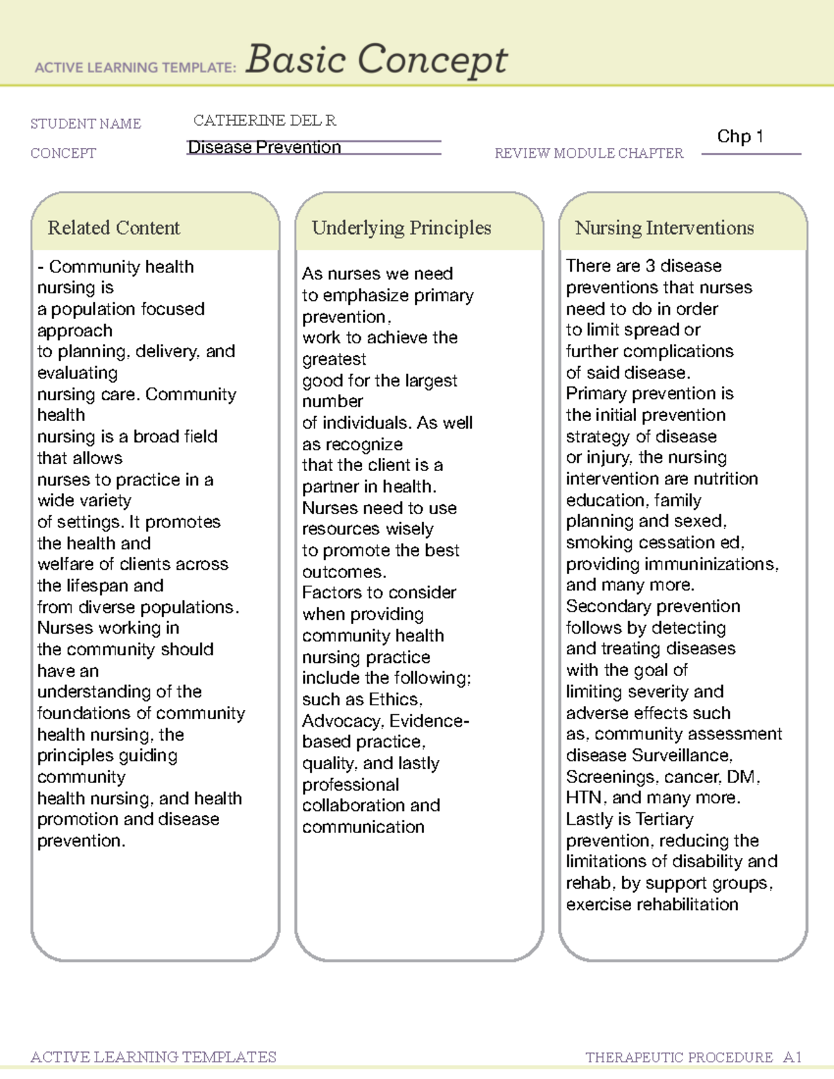 Community - Remediation Basic sheet ATI - STUDENT NAME CATHERINE DEL R ...