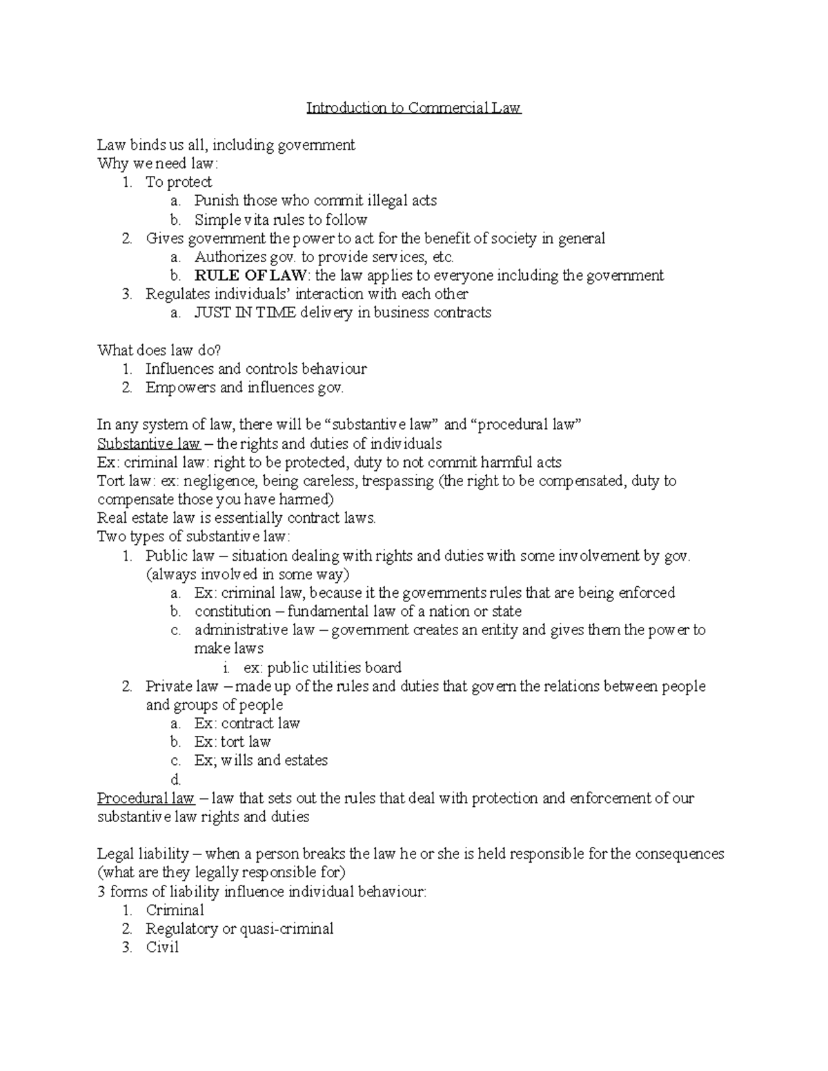 Intro to Commercial Law Notes - Introduction to Commercial Law Law ...