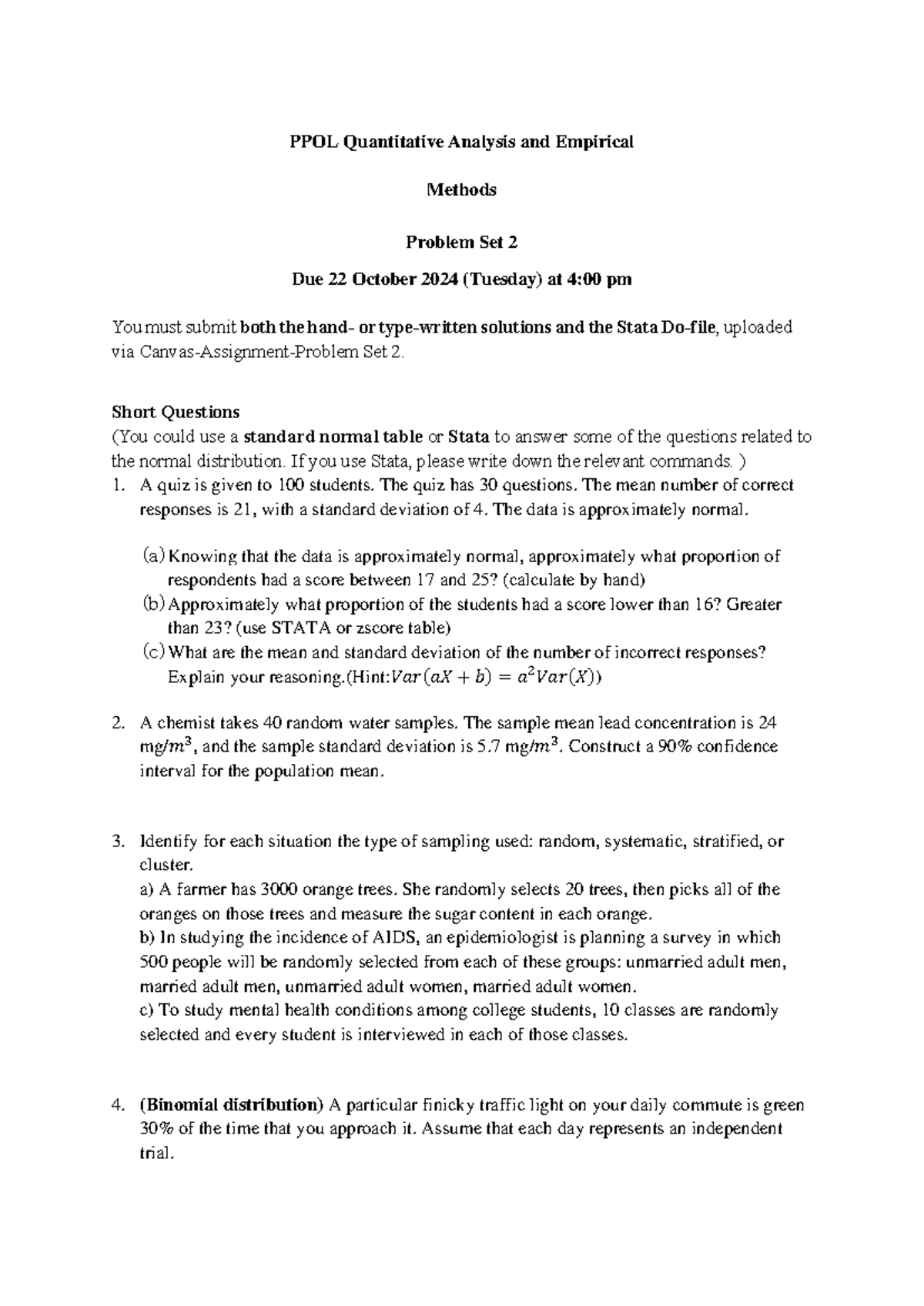 Problem Set 2 L1 - Mandatory - PPOL Quantitative Analysis and Empirical Methods Problem Set 2 ...