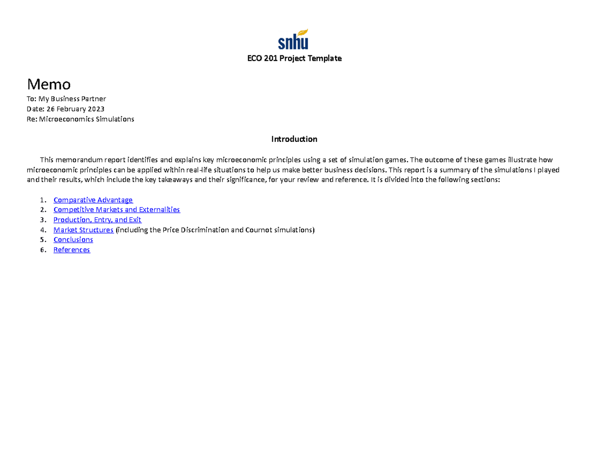 ECO 201 Final Project - ECO 201 Project Template Memo To: My Business ...