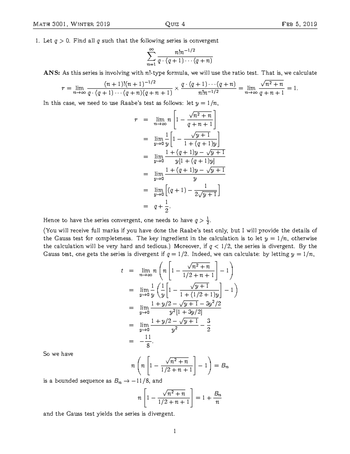 Quiz 4-Math 3001 Solution - Math 3001, Winter 2019 Quiz 4 Feb 5, 2019 ...