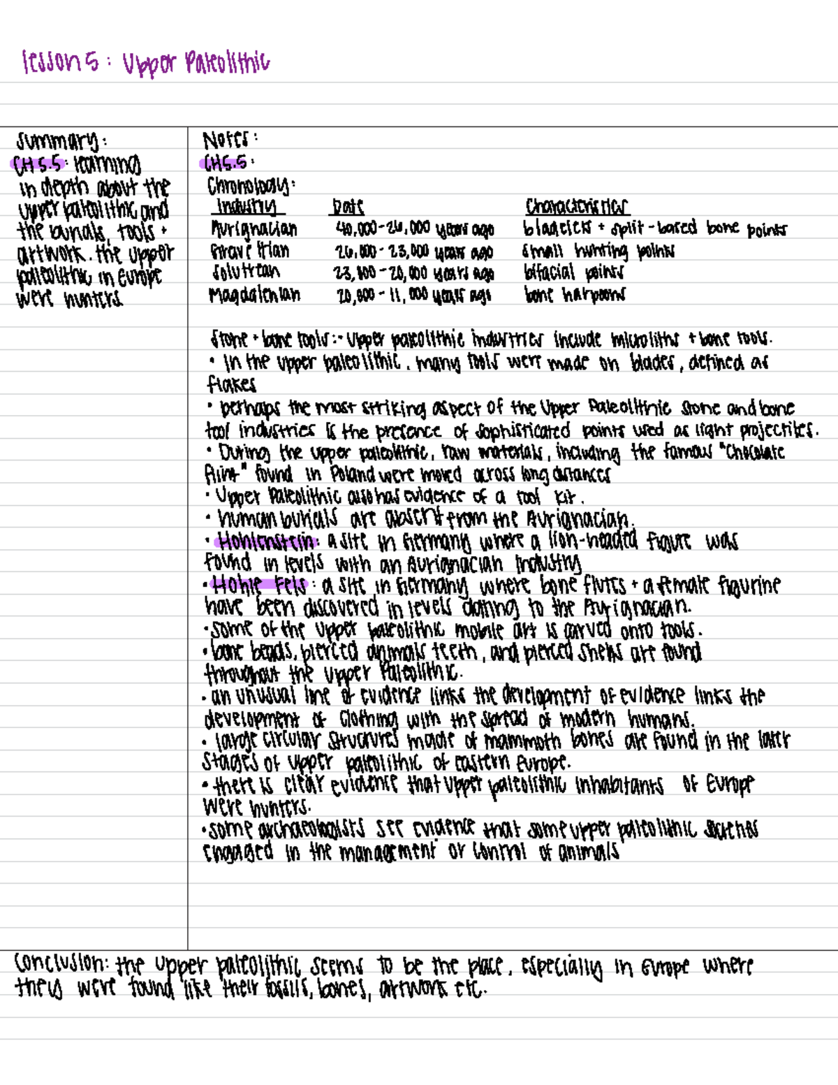 Lesson 5 Upper Paleolithic - lesson 5:Upper Paleolithic summary: NOTES ...