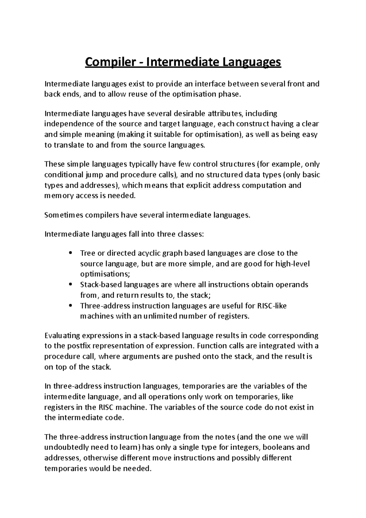 Compiler - Intermediate Languages - Compiler - Intermediate Languages ...