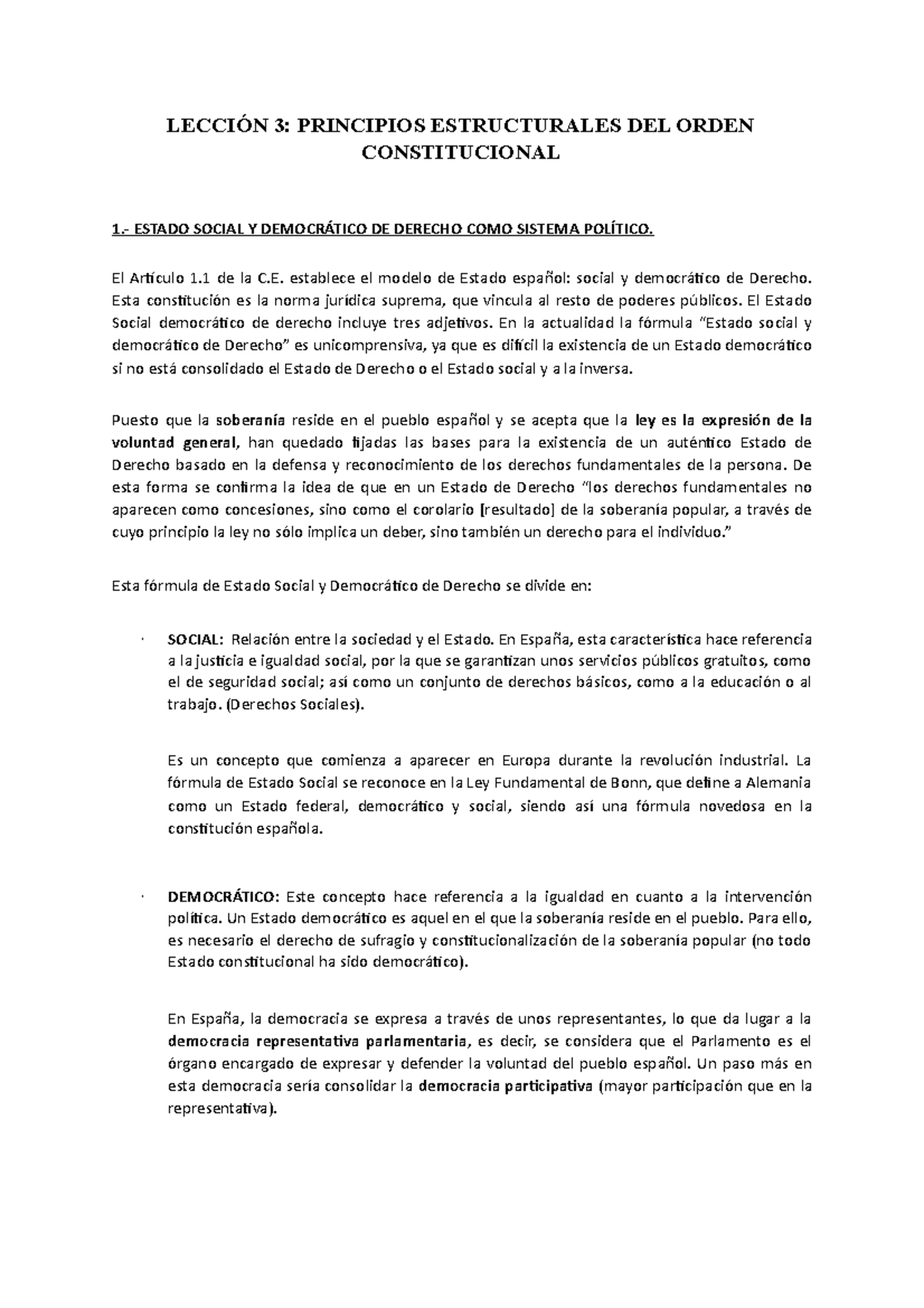 Consti tema 3 - resumen tema 3 - LECCIÓN 3: PRINCIPIOS ESTRUCTURALES DEL ORDEN CONSTITUCIONAL 1 ...