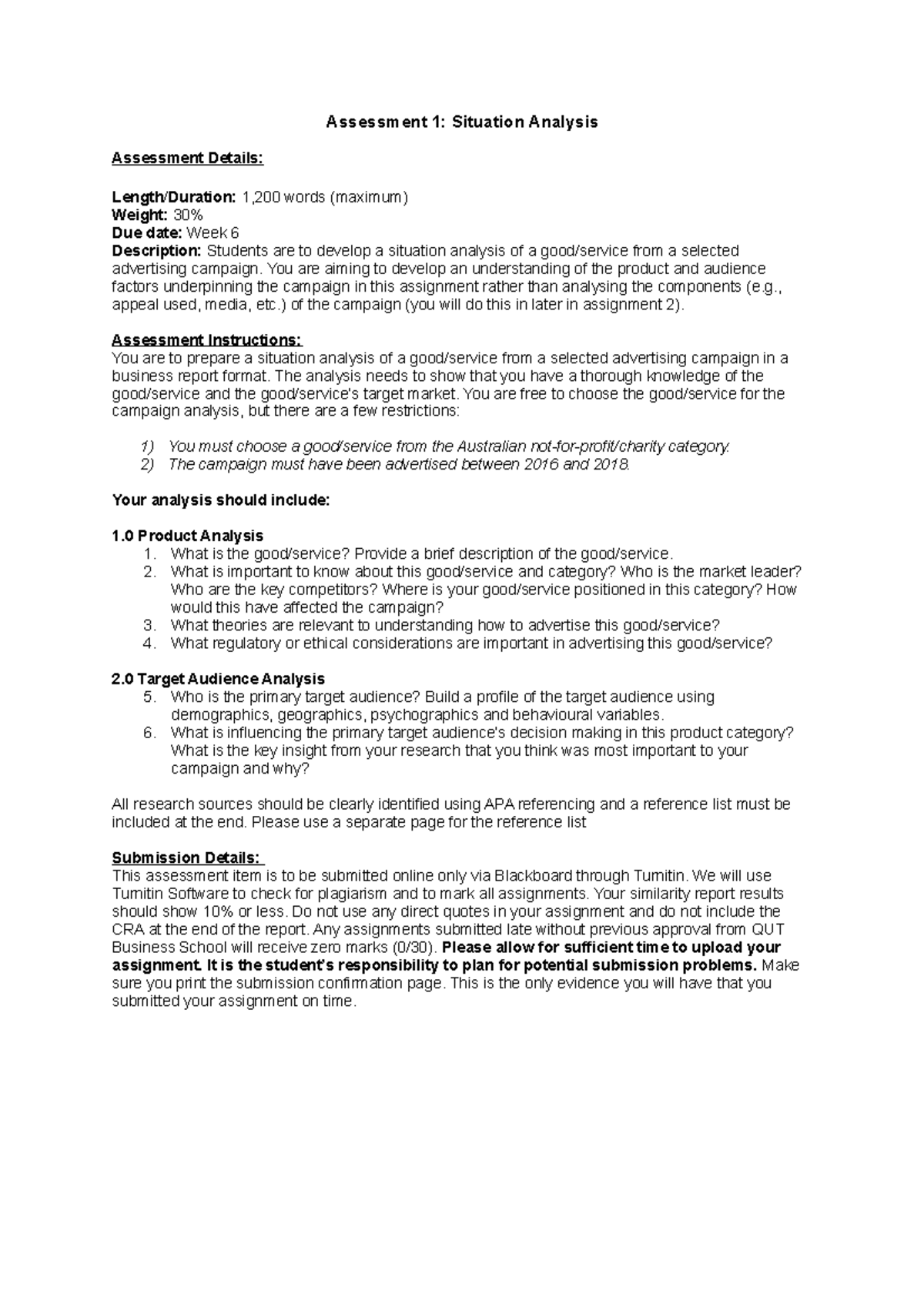 Situation Analysis Instructions - Assessment 1: Situation Analysis ...