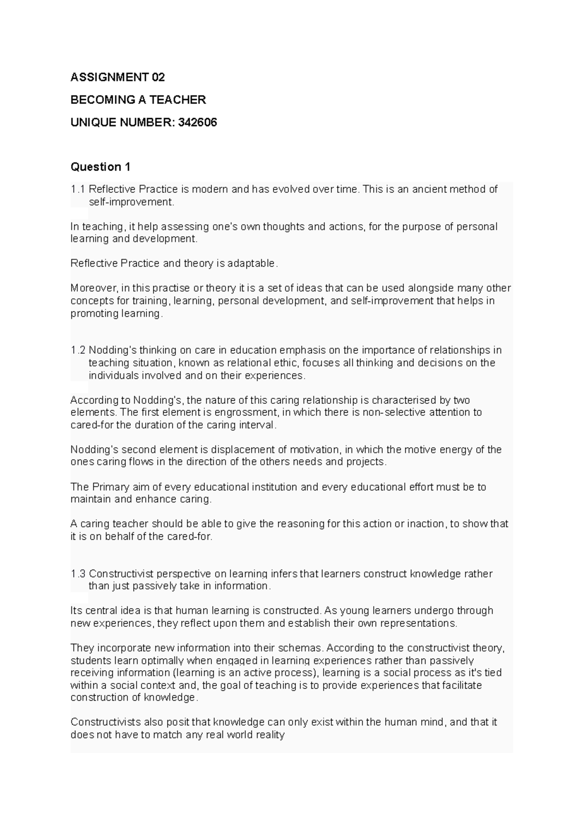 BTE 2601 Assignment 02 - Active and critical learning: This principal ...