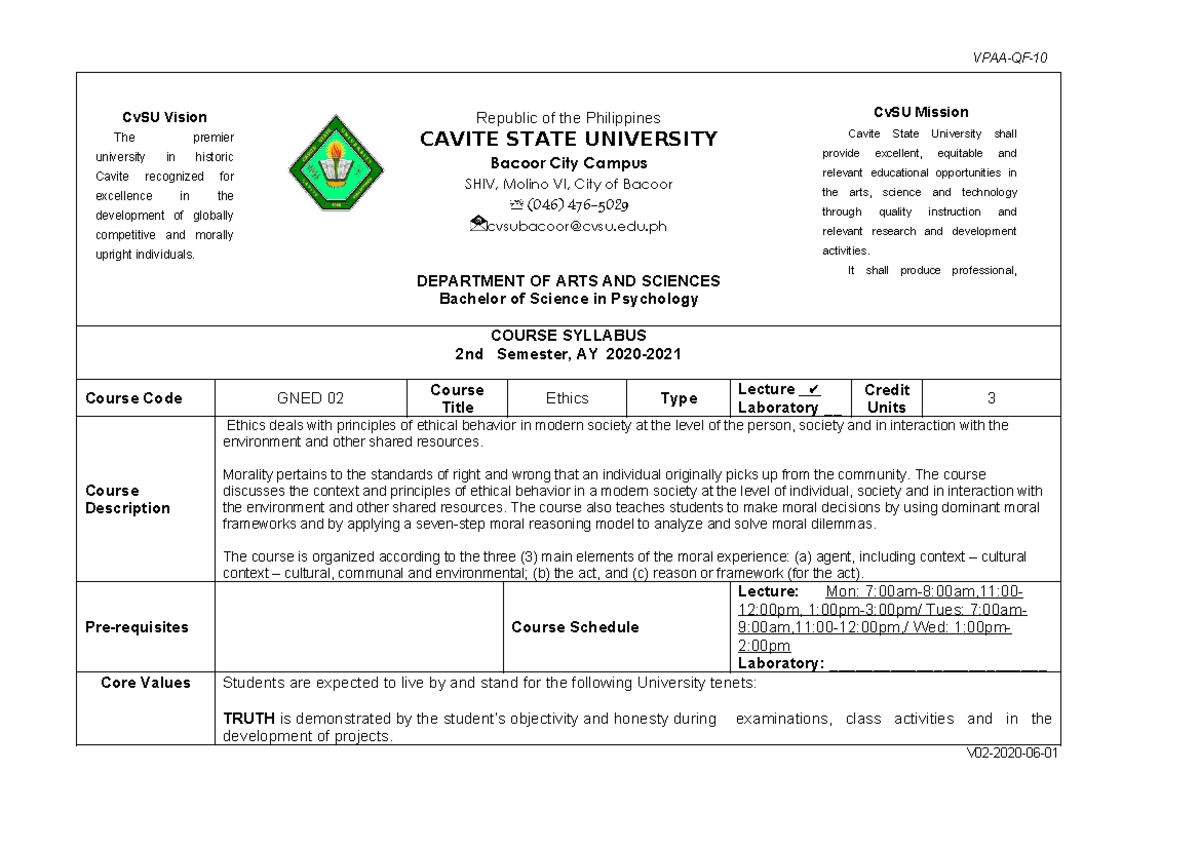 BSP- Course- Syllabus- Ethics-2ND-SEM-2020-2021 - Republic of the ...