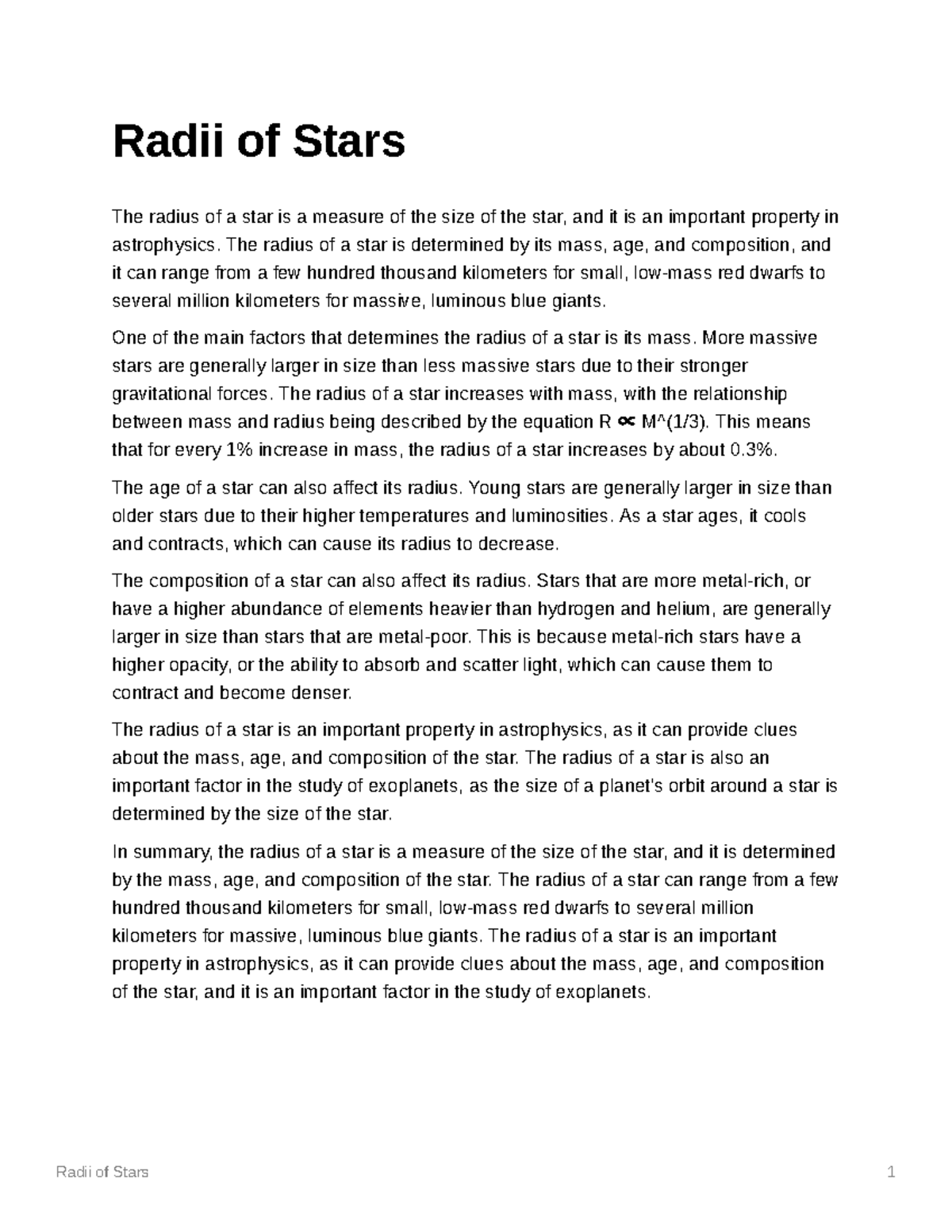 Radii of Stars - Notes - Radii of Stars 1 Radii of Stars The radius of ...