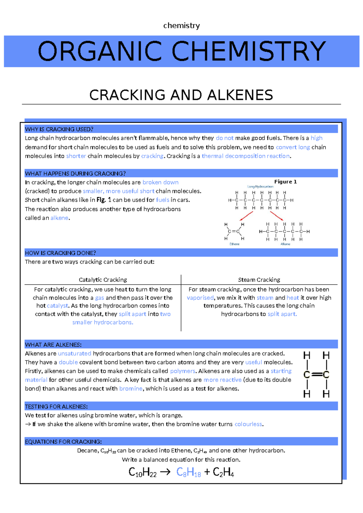 Chem - cracking and alkenes - WHY IS CRACKING USED? Long chain ...