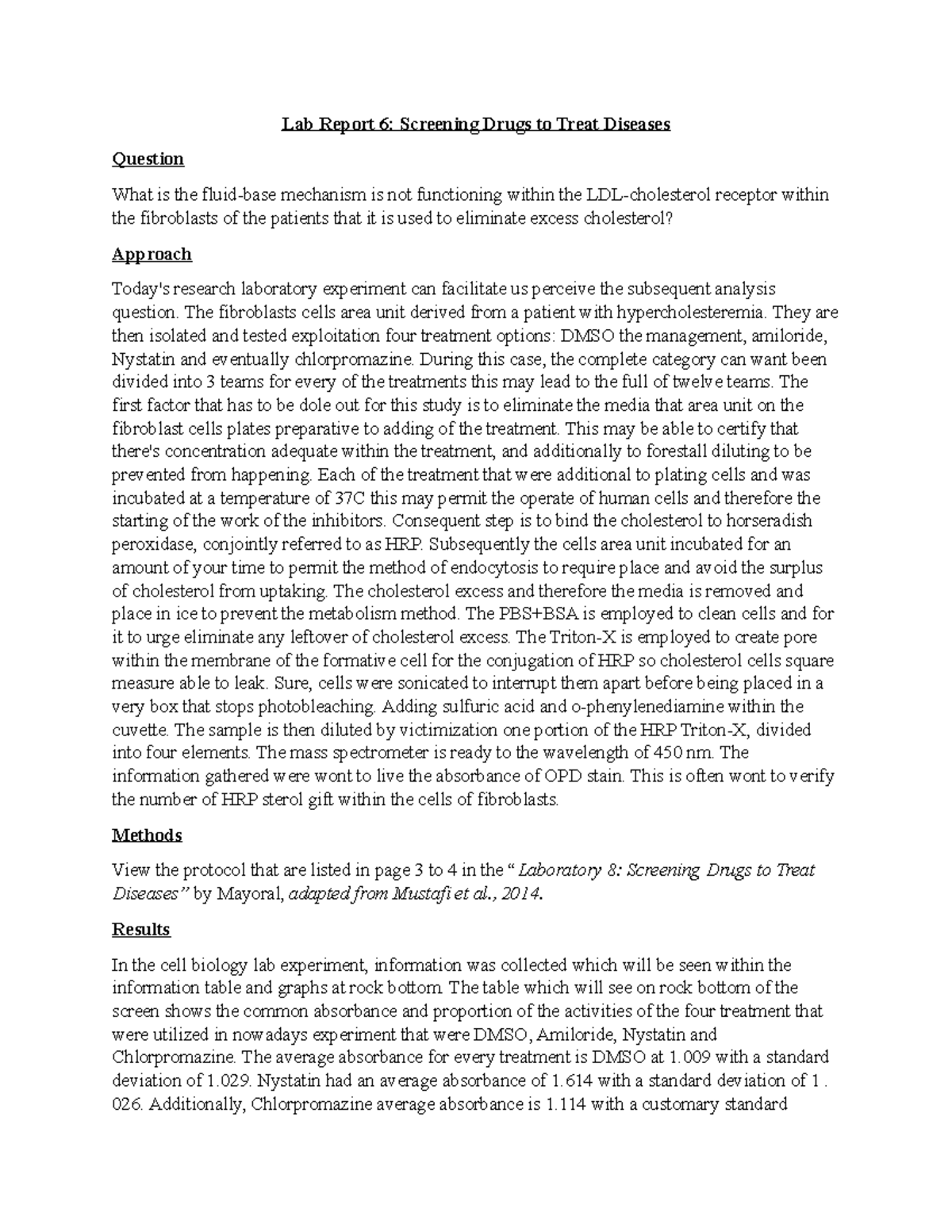 Cell Bio Lab report 6 Screening Drugs to Treat Diseases - Lab Report 6 ...