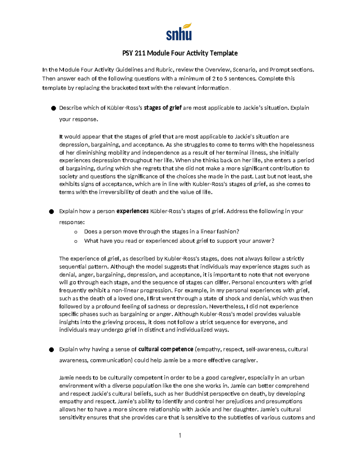 PSY 211 Module Four Activity Template - Then answer each of the ...