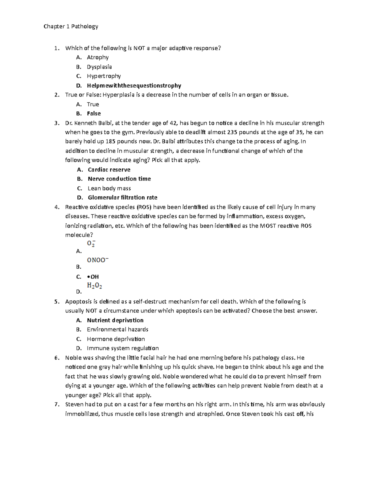 Pathology chapter 1 questions - Chapter 1 Pathology 1. Which of the ...