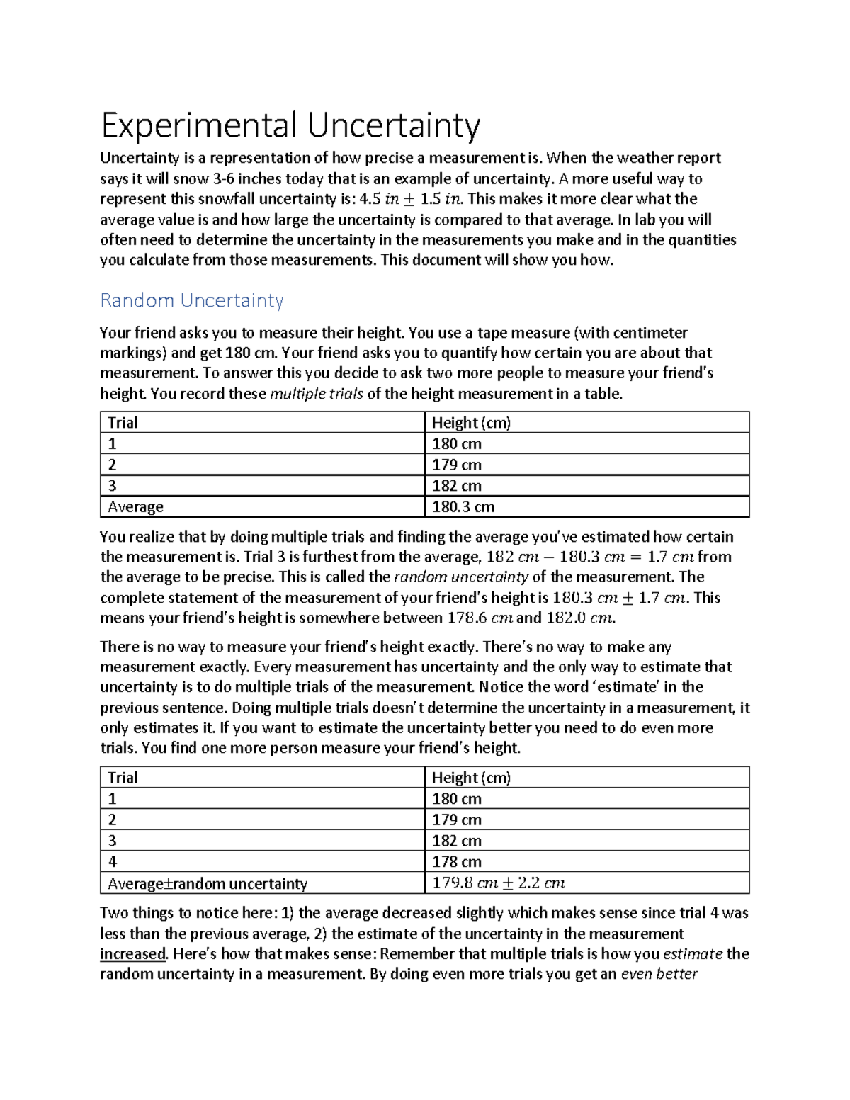 Experimental-uncertainty - Experimental Uncertainty Uncertainty is a ...