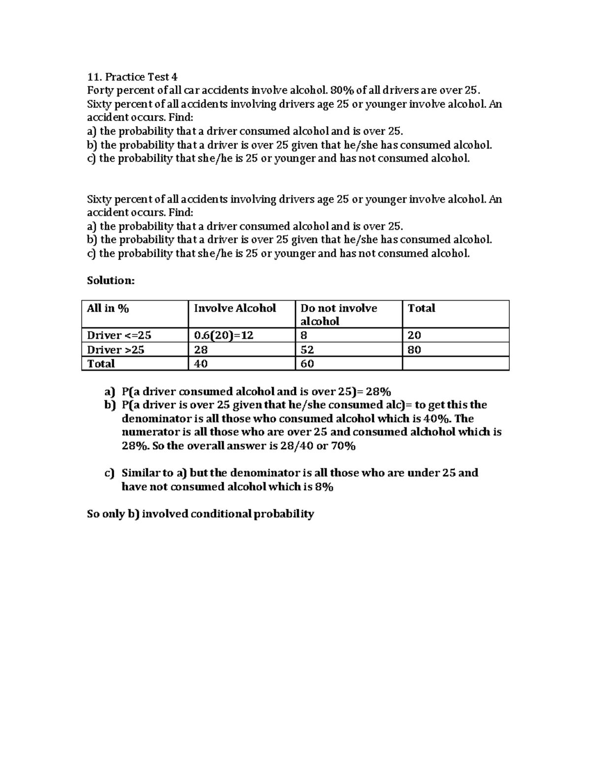 Practice Test 4 - Practice Test Forty percent of all car accidents ...