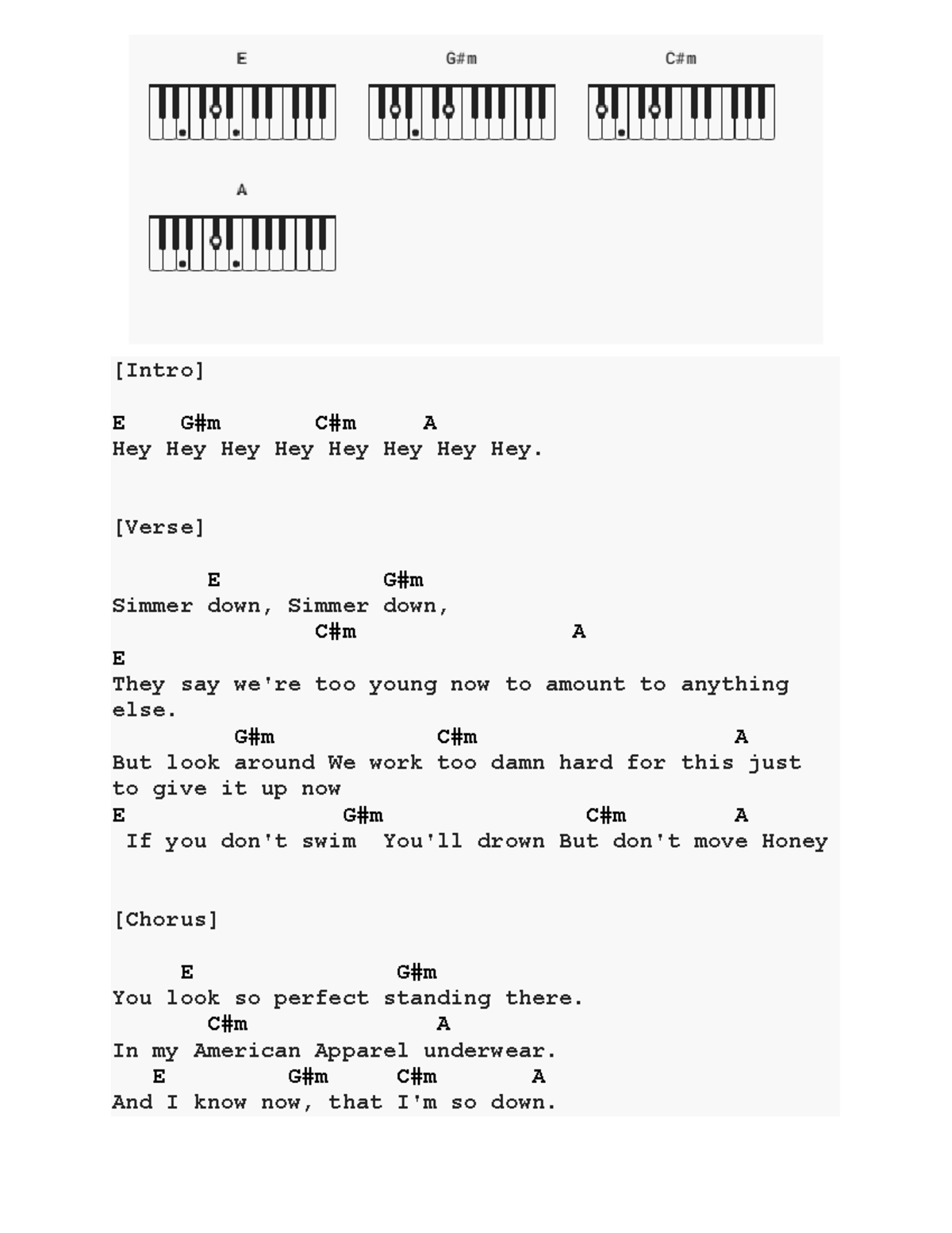 She Looks So Perfect Chords - Lyrics- Chords - [Intro] E G#m C#m A Hey ...