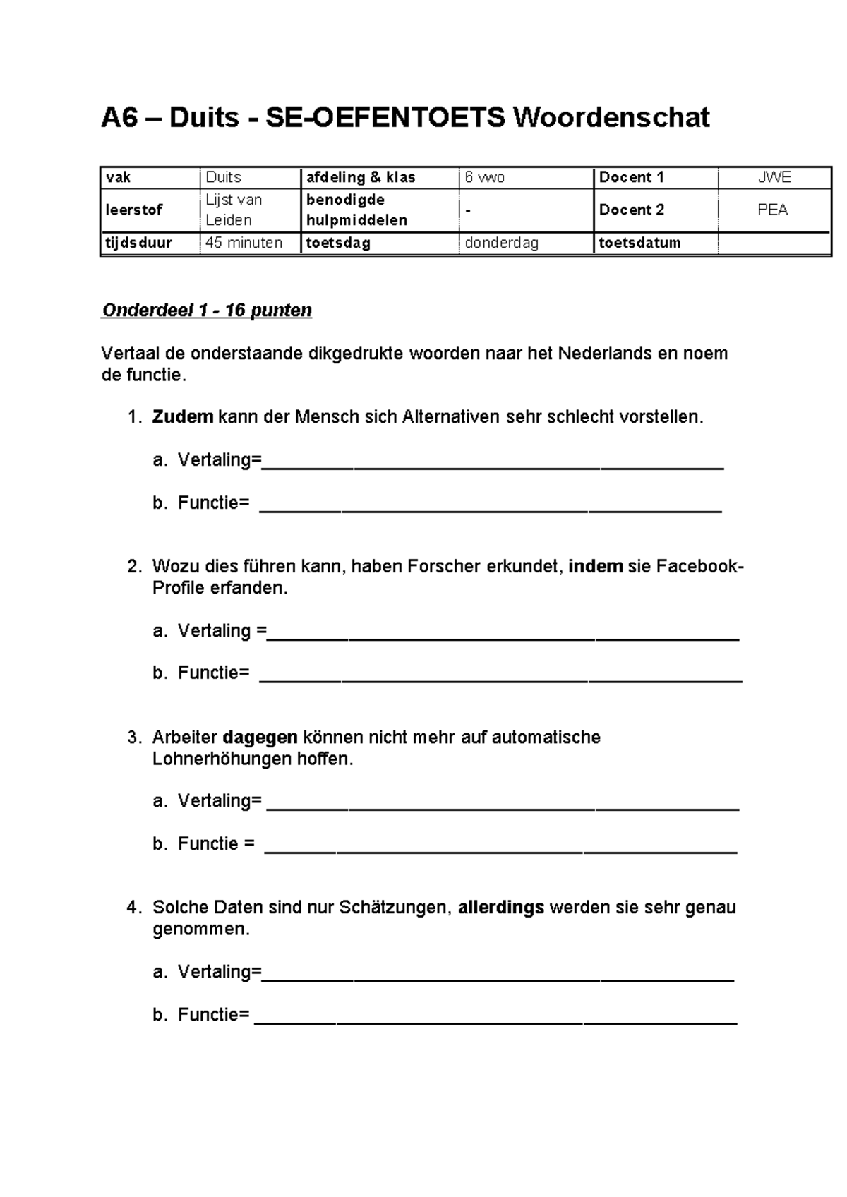 SSL voorbeeldtoets - oefentoets - A6 – Duits - SE-OEFENTOETS ...