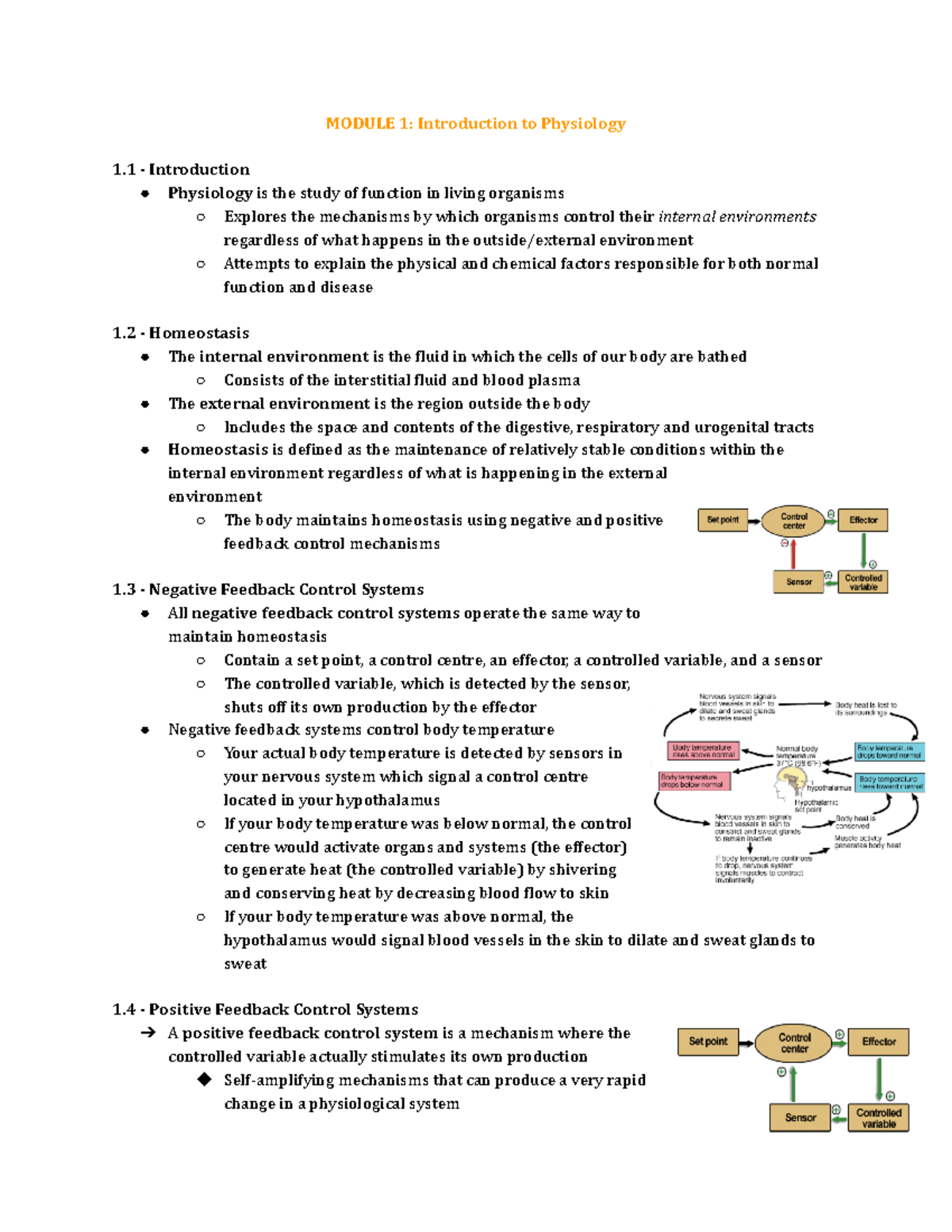 Module 1 - Intro to Physiology - MODULE 1: Introduction to Physiology 1 ...