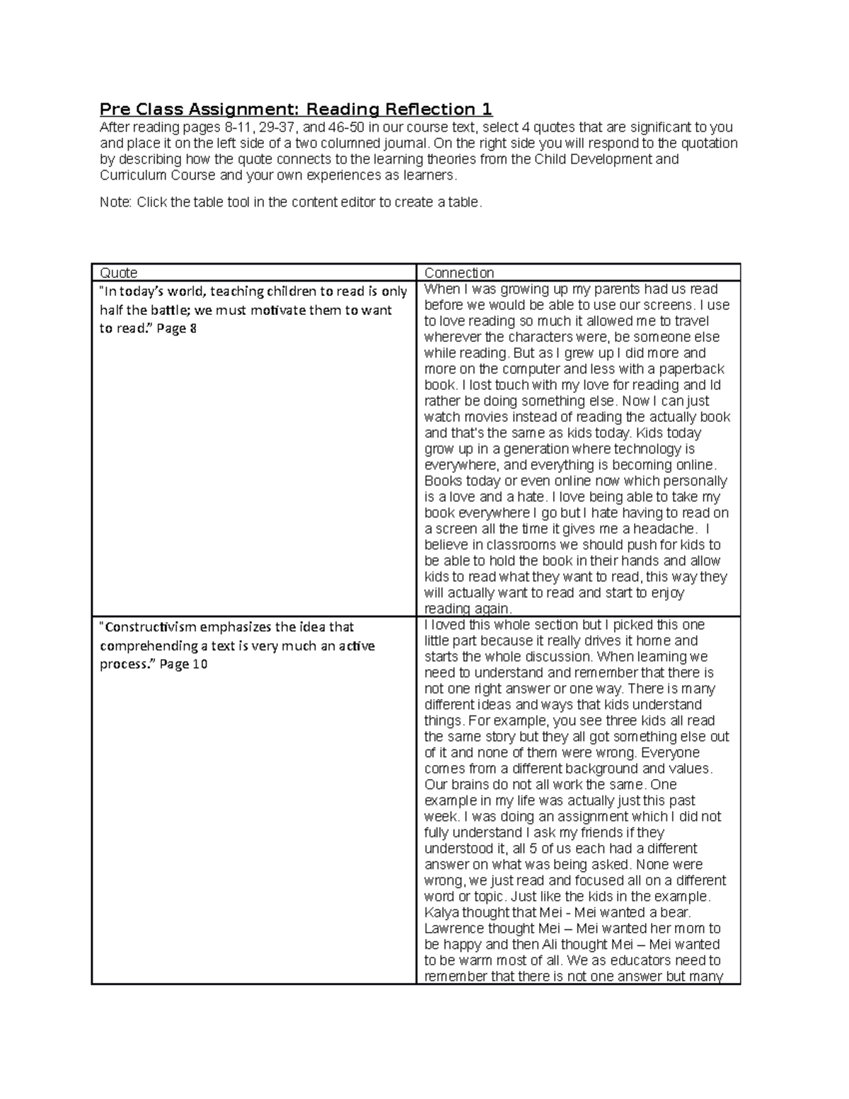 Reading Reflection and Learning Theories - Studocu