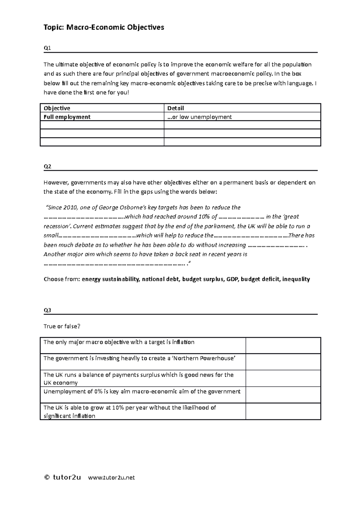 2.6.1a) Macroeconomic objectives - Topic: Macro-Economic Objectives Q ...