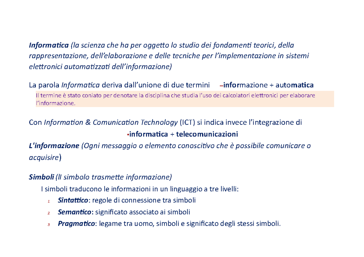 Appunti lezioni - Informatica (la scienza che ha per oggetto lo studio ...
