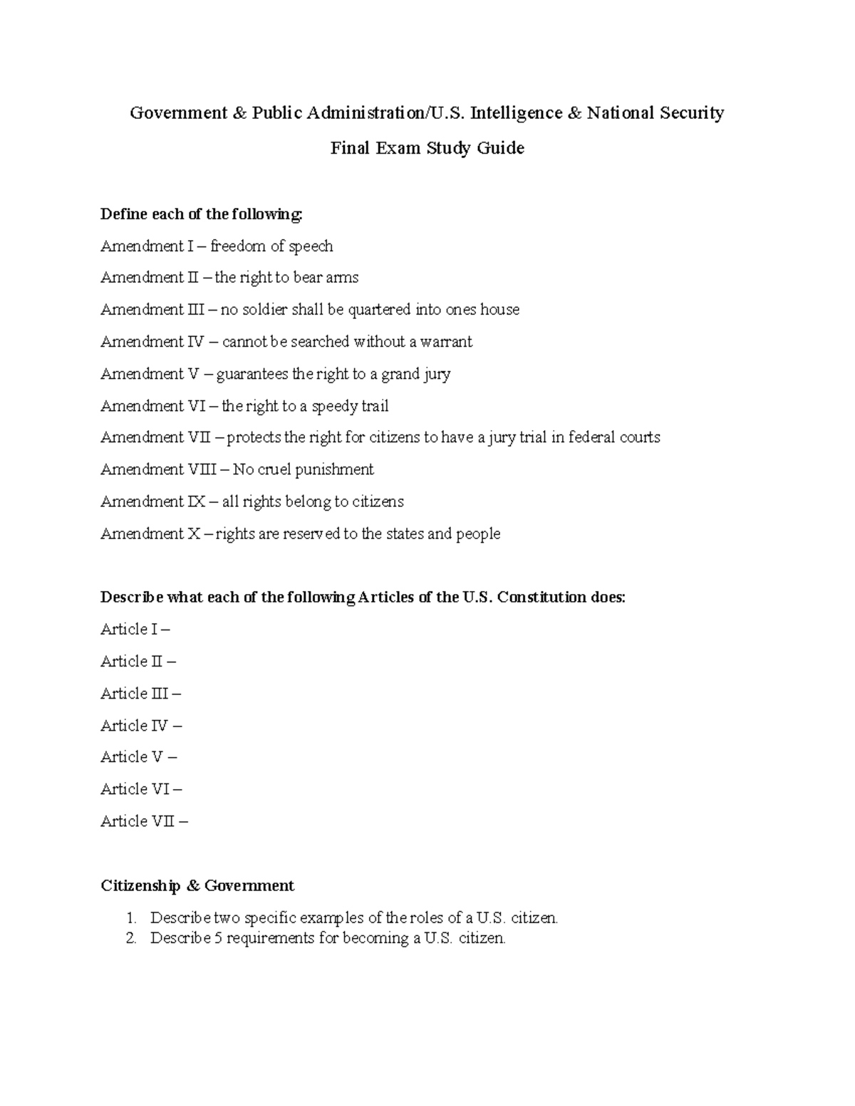 US Intel Study Guide - asdasd - Government & Public Administration/U ...