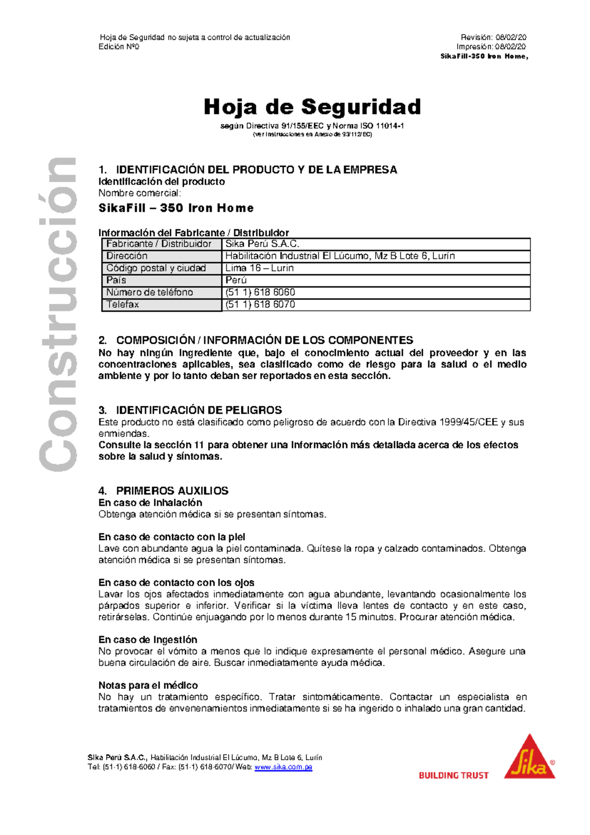 HS - Sika Fill-350 Iron Home - Edición Nº Impresión: 08/02 ...