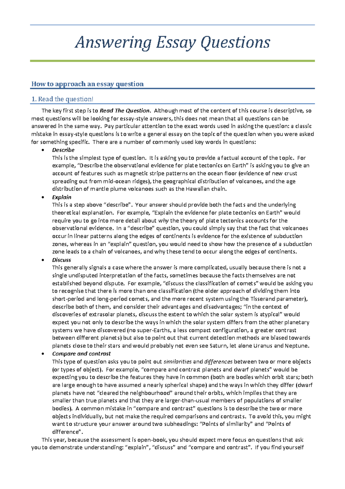 Essay Guidance - PHY106 The Solar System - Answering Essay Questions ...