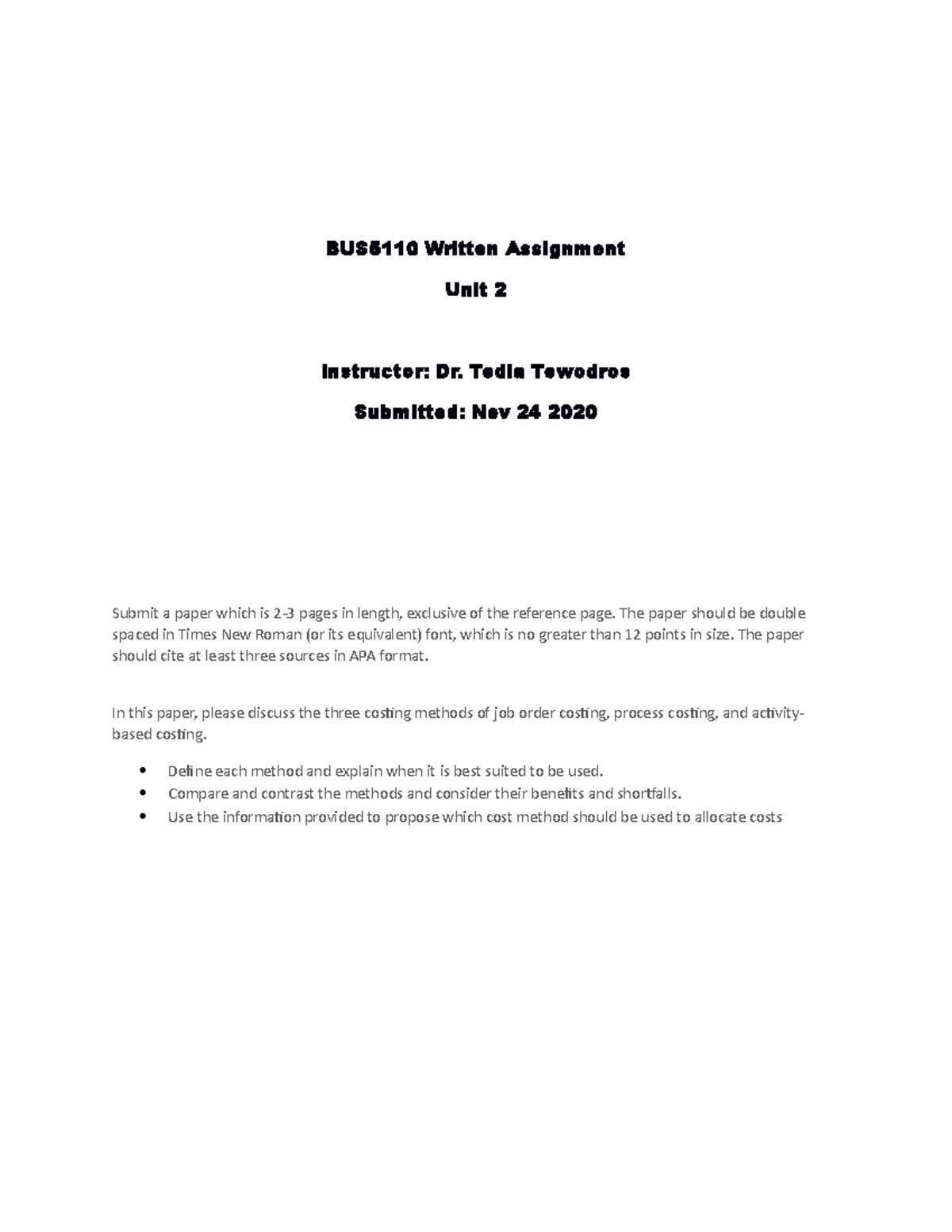 BUS5110 Written Assignment unit 2 - BUS5110 Written A ssignment Unit 2 ...